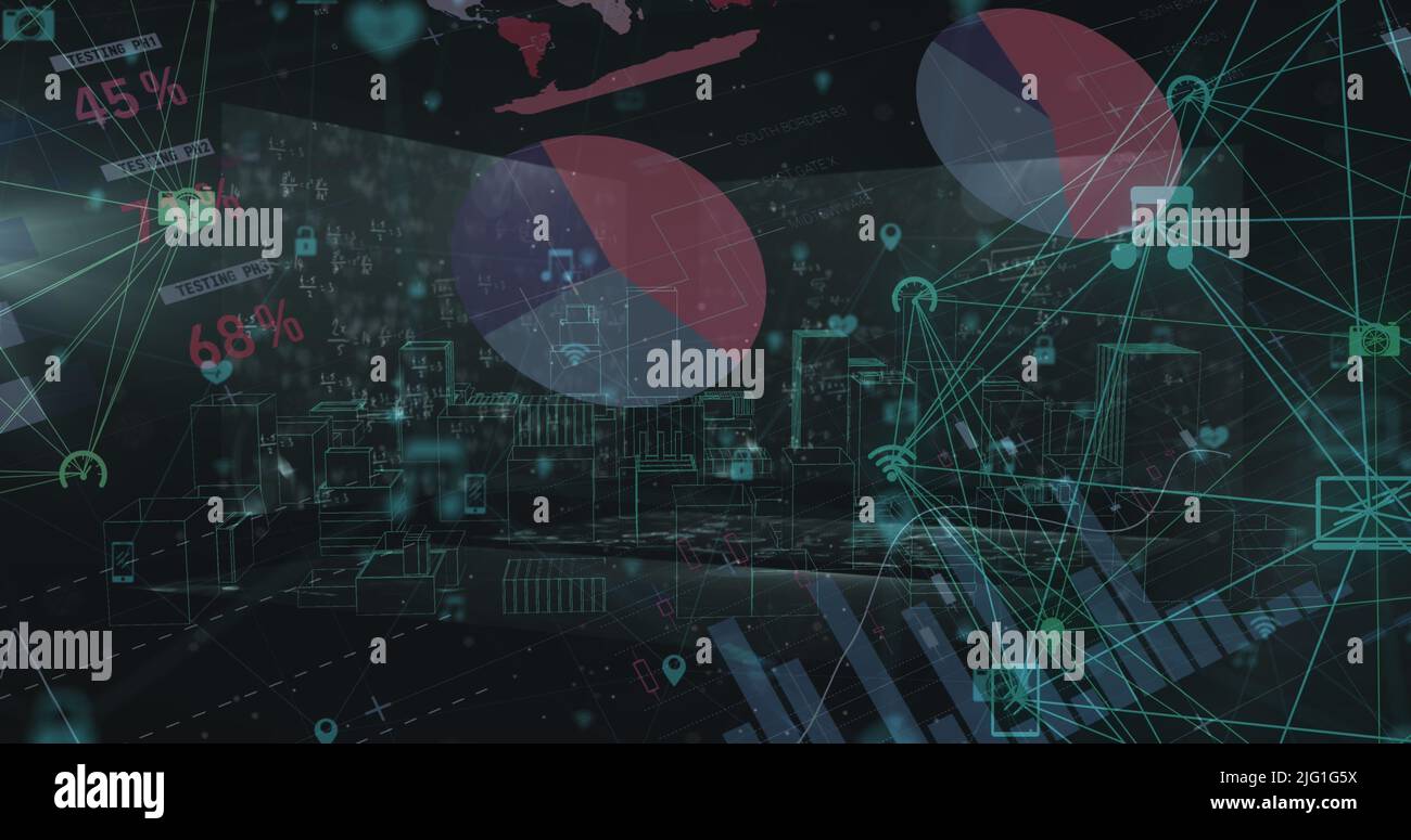 Image of globe of network of connections with numbers and data ...