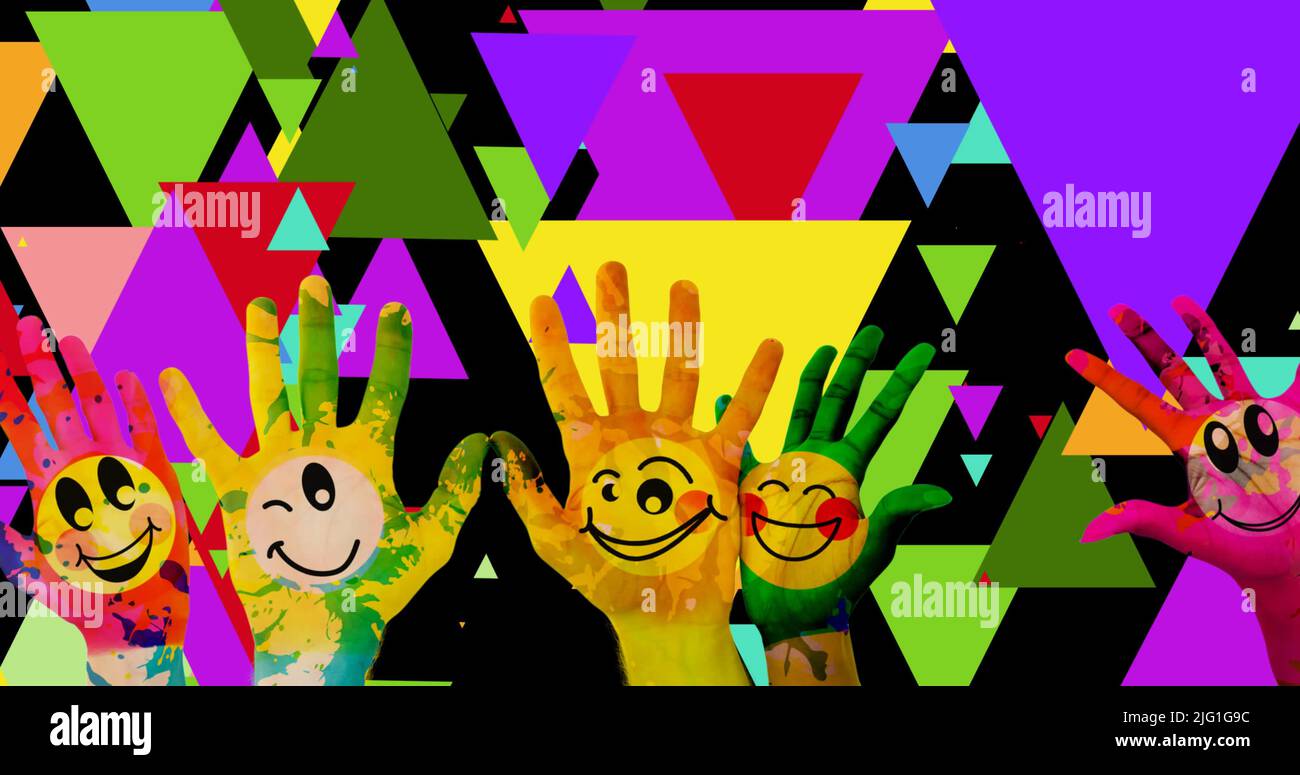 Image of hands and triangles on black background Stock Photo - Alamy