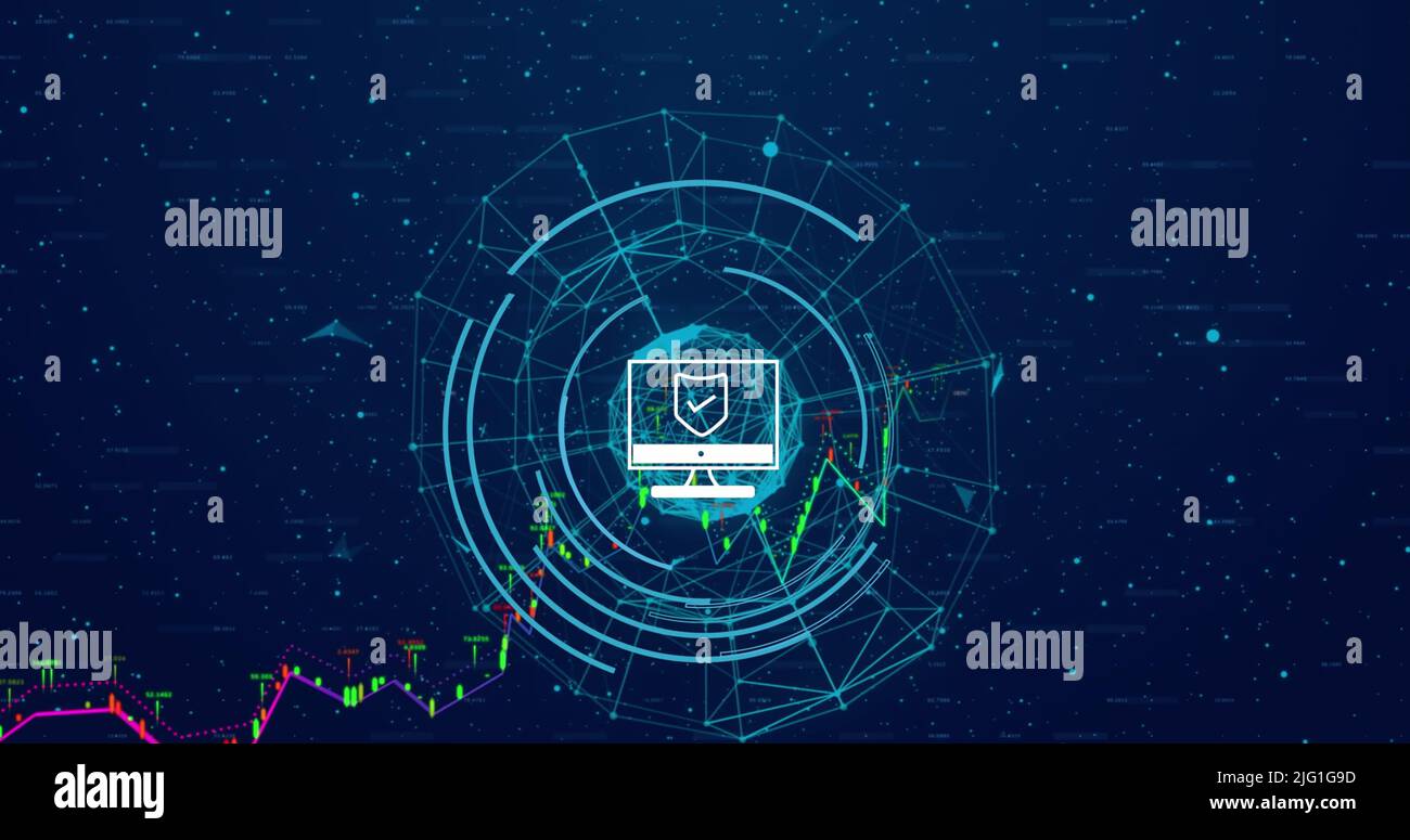 Image of data processing on blue background Stock Photo - Alamy