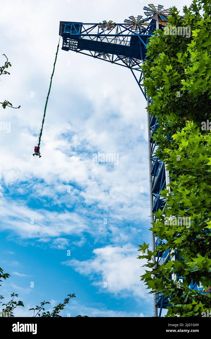 A person bungee jumping at an amusement park in Chengdu, China Stock ...