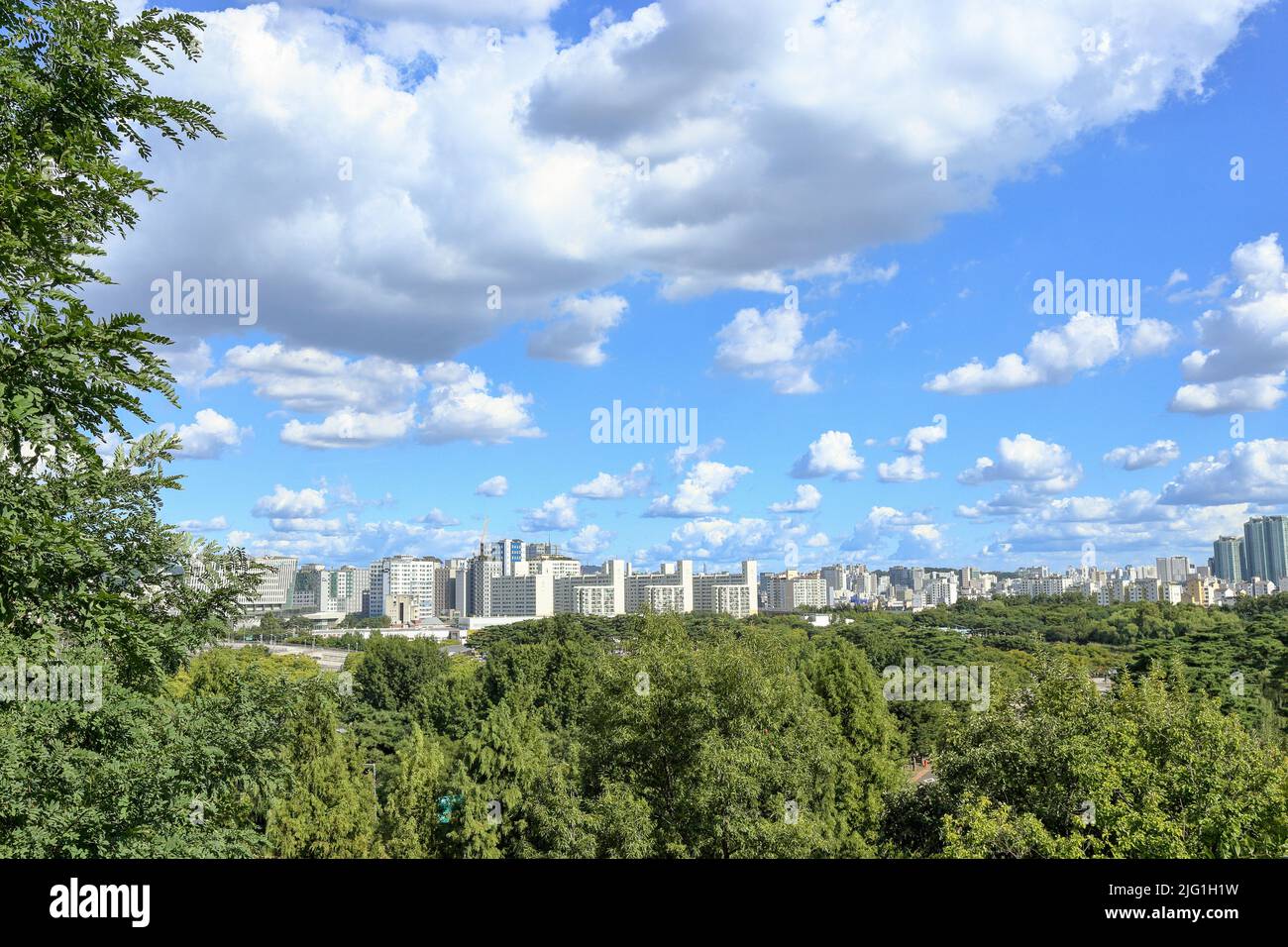 Seoul, Korea on a refreshing fall afternoon with crowded buildings at a ...
