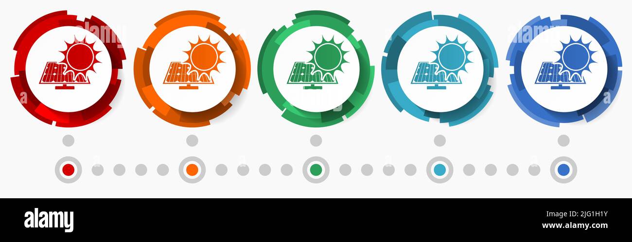 Sun over solar panel concept vector icon set, flat design pointers ...