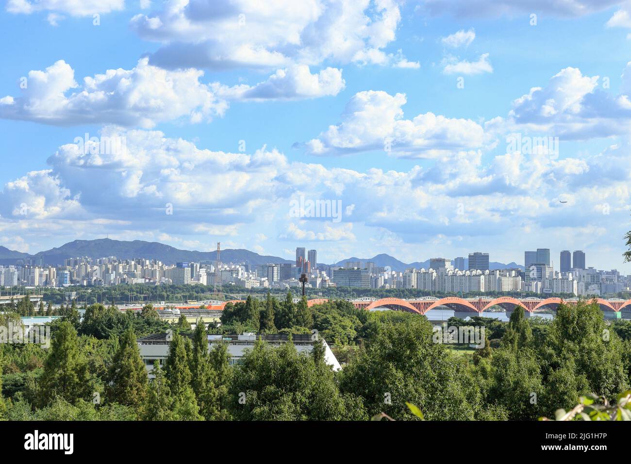 Seoul, Korea on a refreshing fall afternoon with crowded buildings at a ...