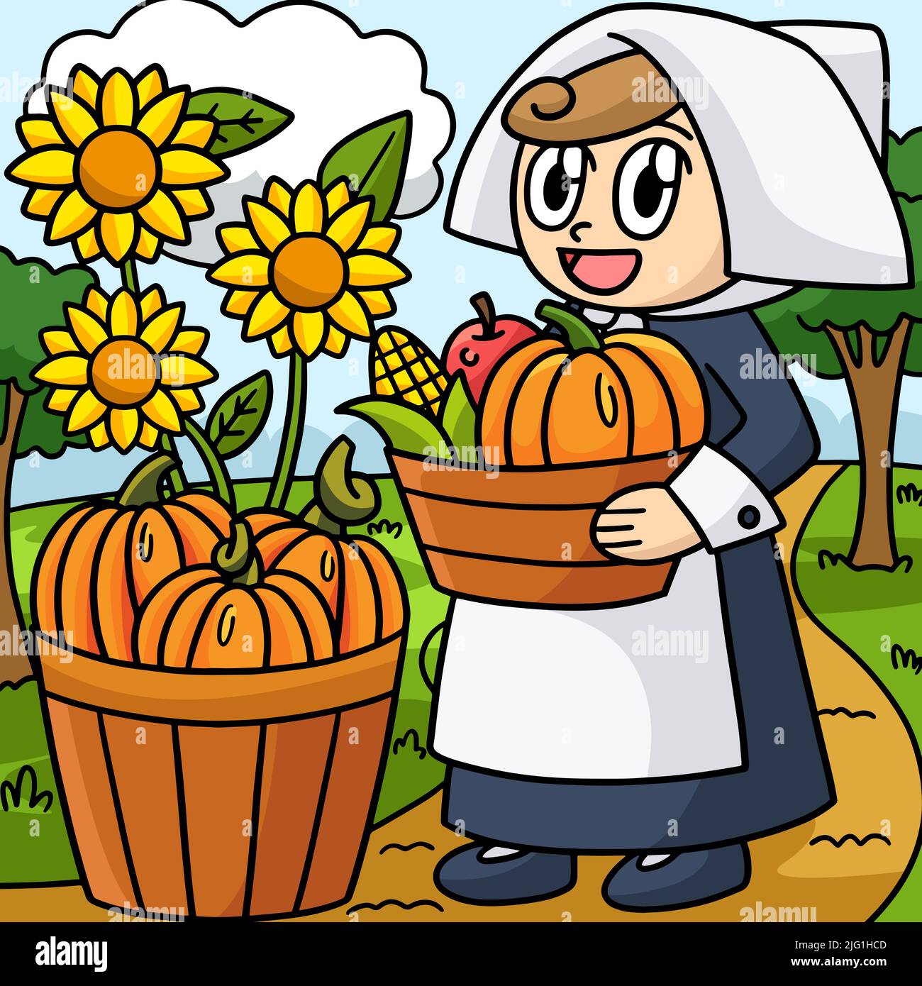 Thanksgiving Pilgrim Girl Colored Cartoon Stock Vector Image & Art - Alamy