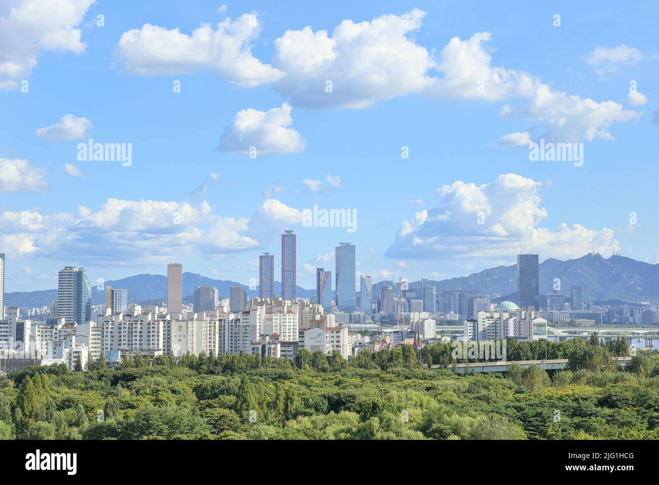 Seoul, Korea on a refreshing fall afternoon with crowded buildings at a ...
