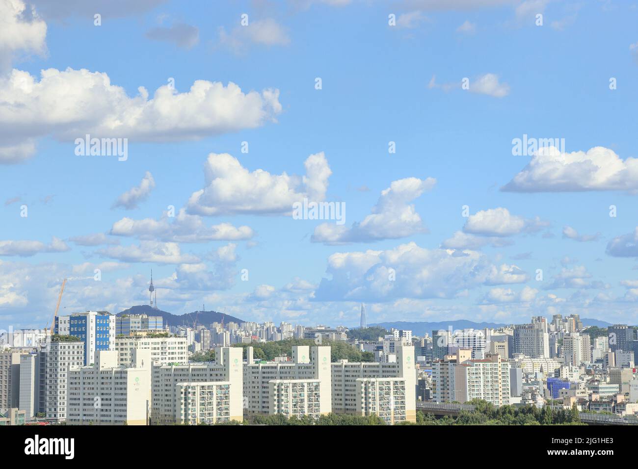 Seoul, Korea on a refreshing fall afternoon with crowded buildings at a ...