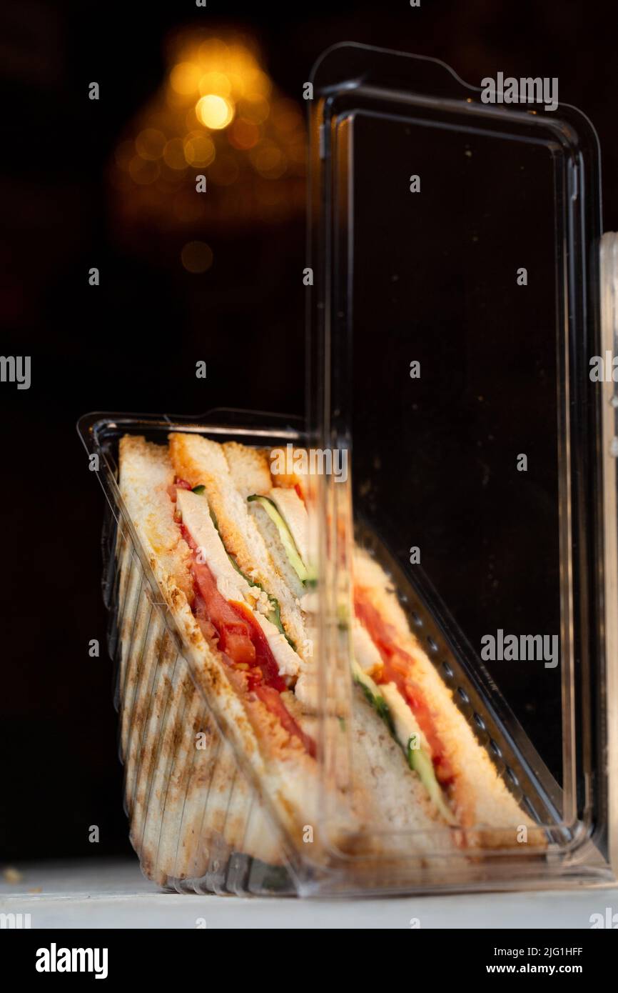 sandwich of toast with filling in a plastic box Stock Photo - Alamy