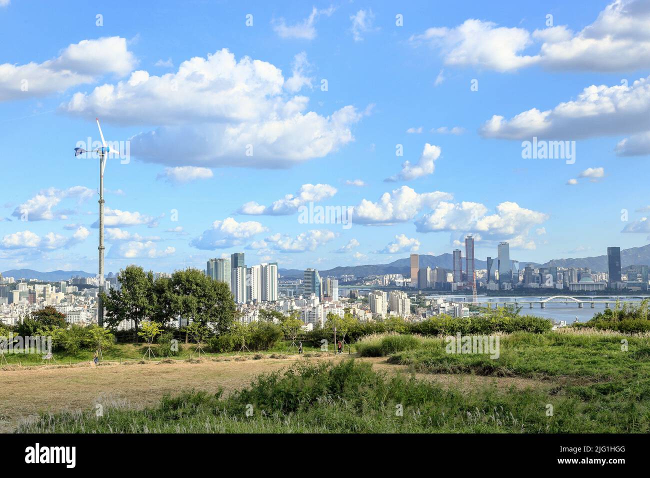 Seoul, Korea on a refreshing fall afternoon with crowded buildings at a ...