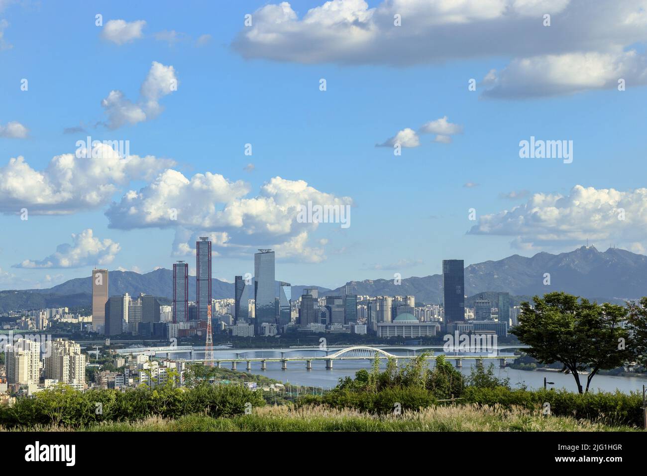 Seoul, Korea on a refreshing fall afternoon with crowded buildings at a ...