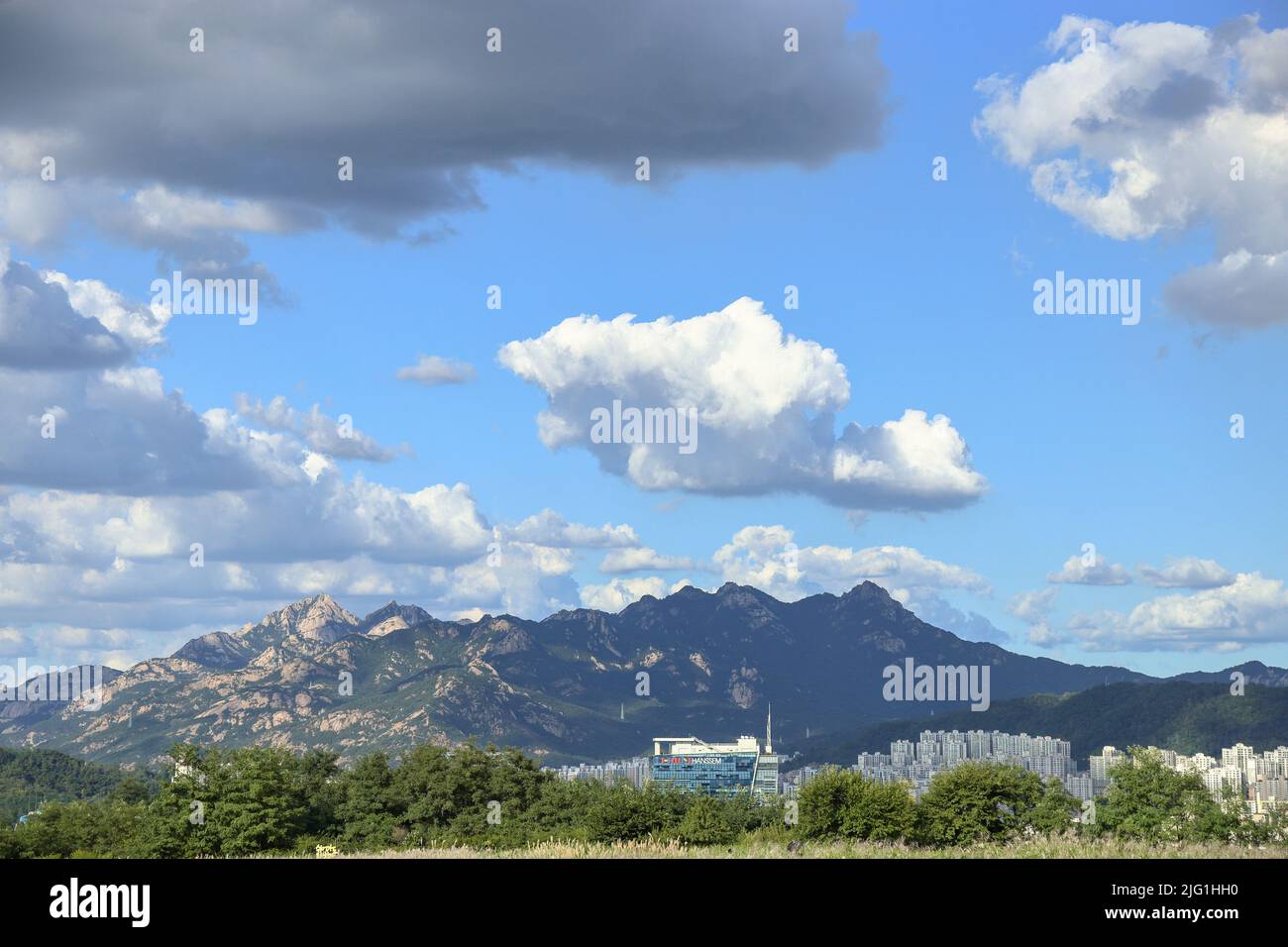 Seoul, Korea on a refreshing fall afternoon with crowded buildings at a ...