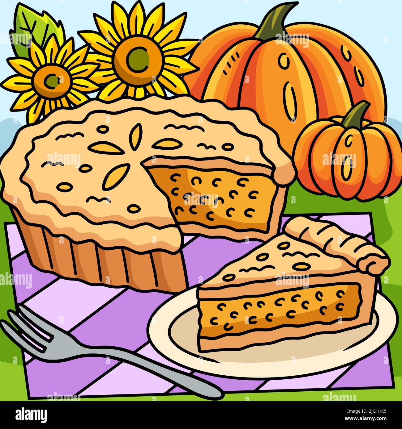 Thanksgiving Pumpkin Pie Colored Cartoon Stock Vector Image & Art - Alamy