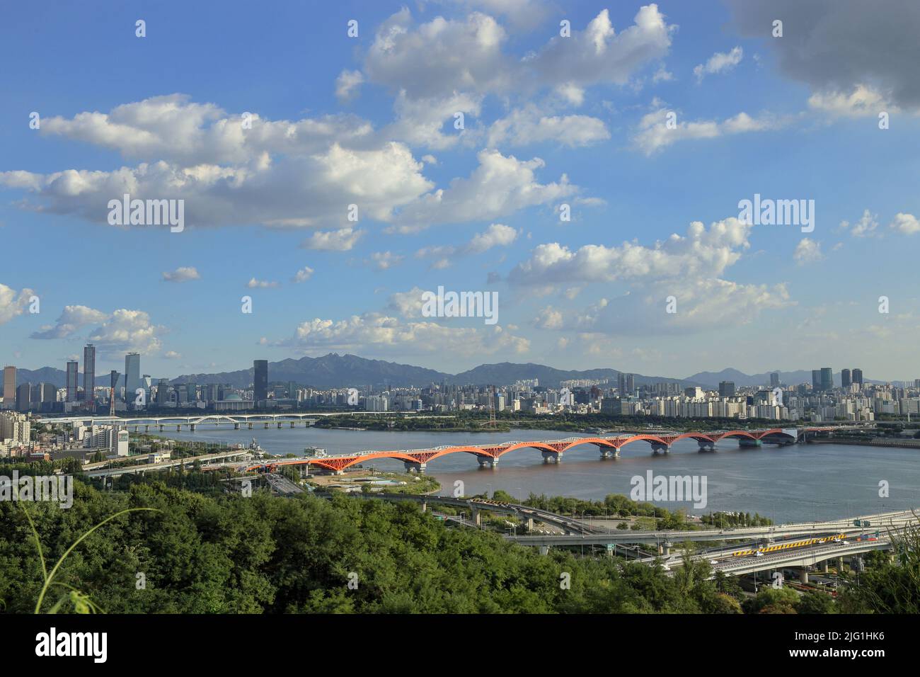 Seoul, Korea on a refreshing fall afternoon with crowded buildings at a ...