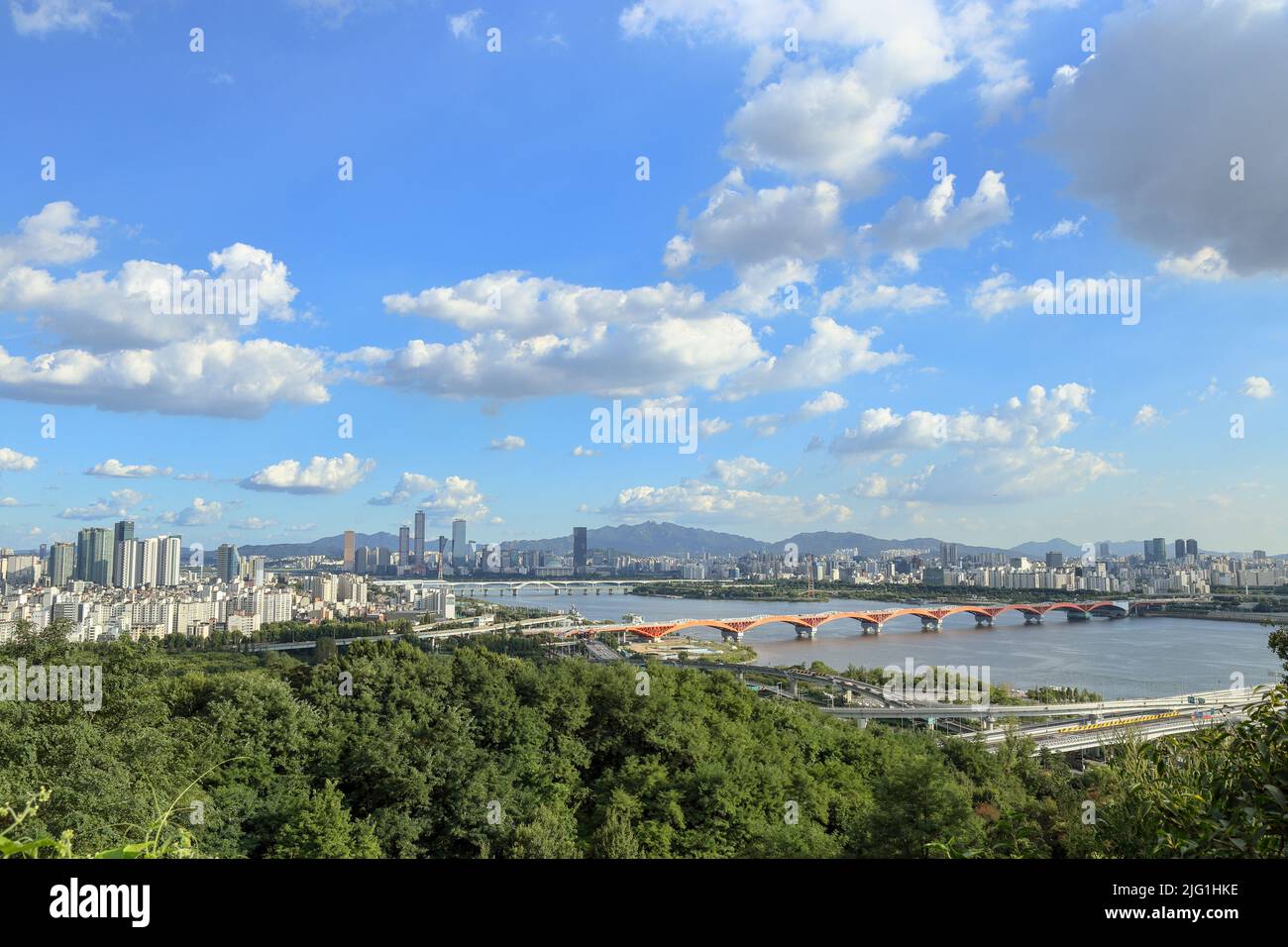 Seoul, Korea on a refreshing fall afternoon with crowded buildings at a ...
