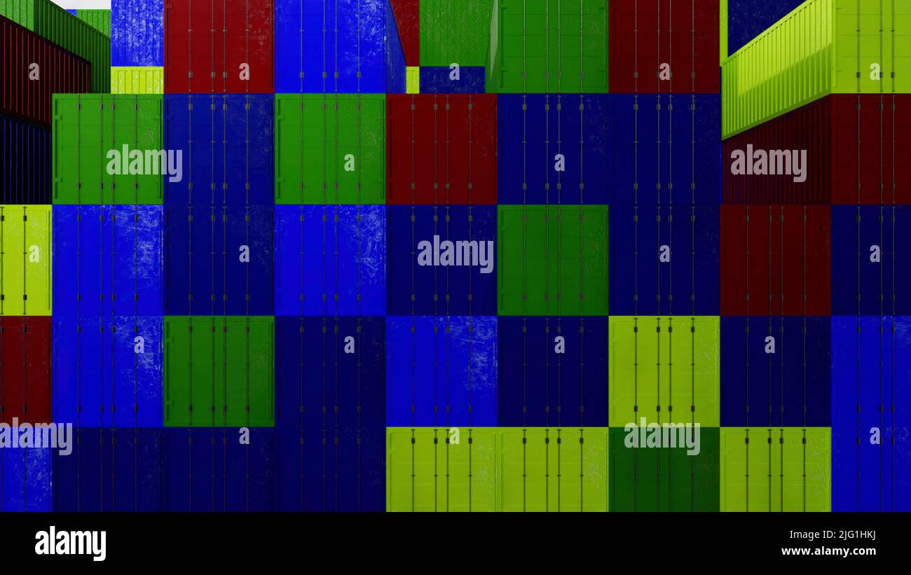 Close up of abstract stack freight containers loaded for transportation ...