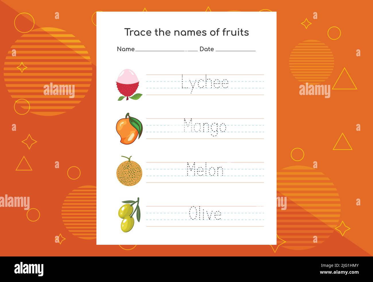 Trace the names of fruits. Handwriting practice for preschool kids ...