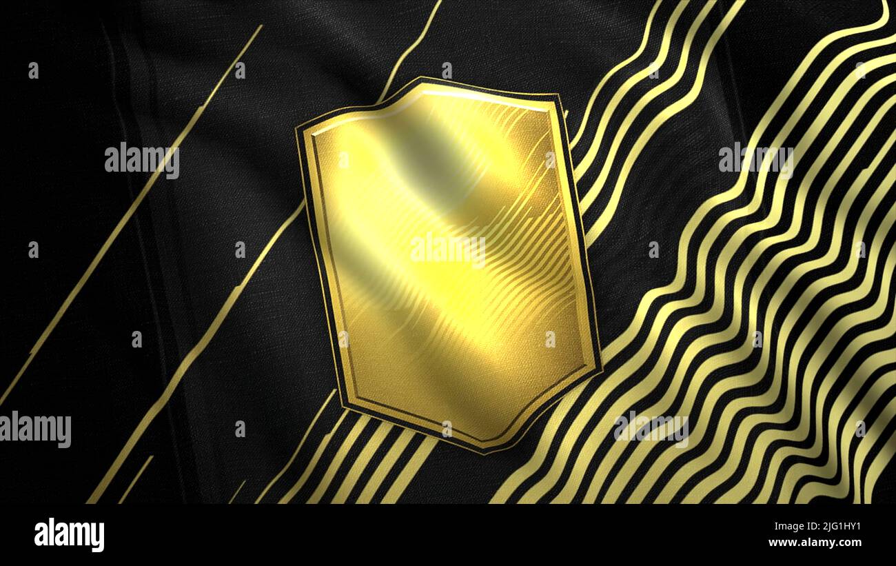 Abstract black flag with a golden empty logotype with narrow diagonal ...