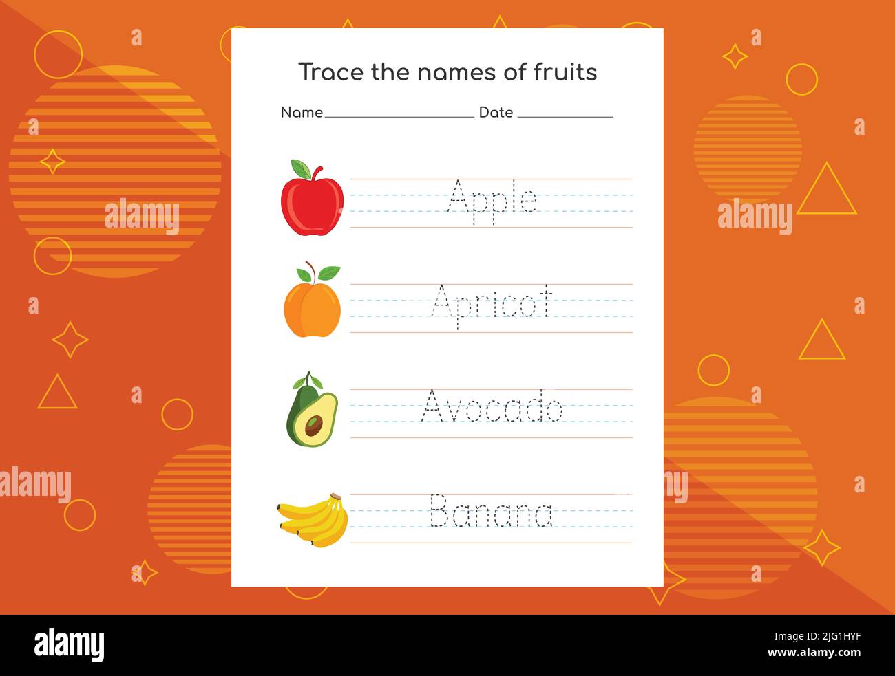 Trace the names of fruits. Handwriting practice for preschool kids ...