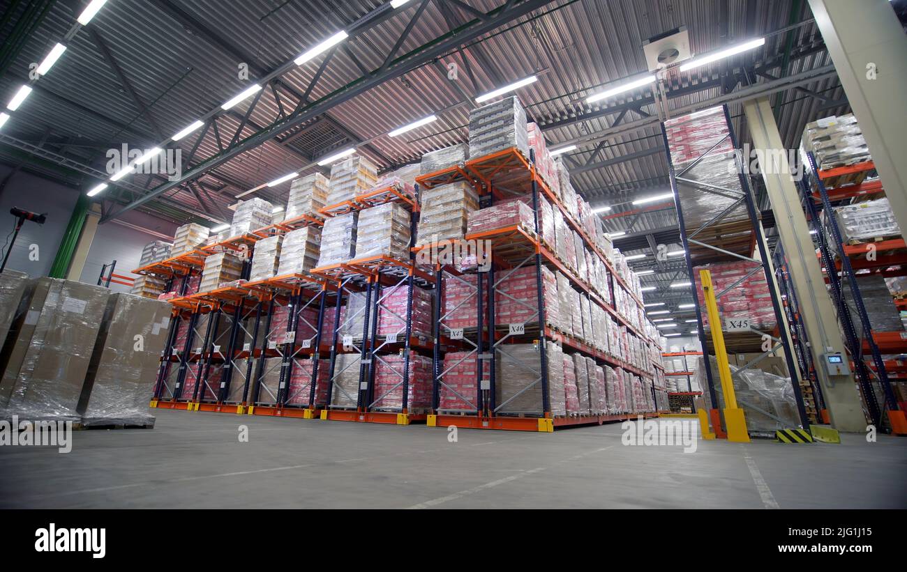 Moscow - Russia, 04.20.2022: View inside of commercial warehouse with ...