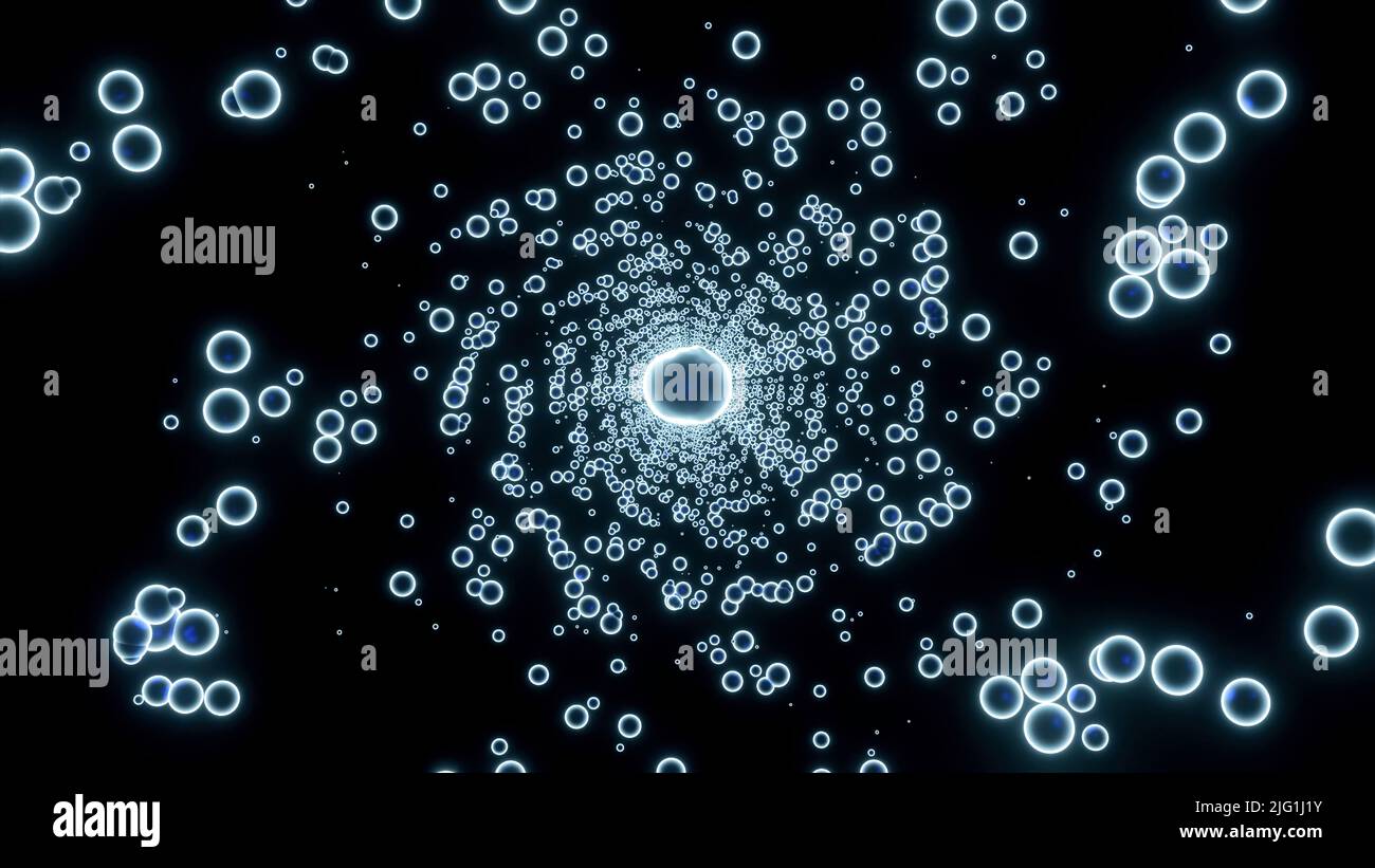 Colorful neon bubbles flying in a spiral on a black background. Design ...