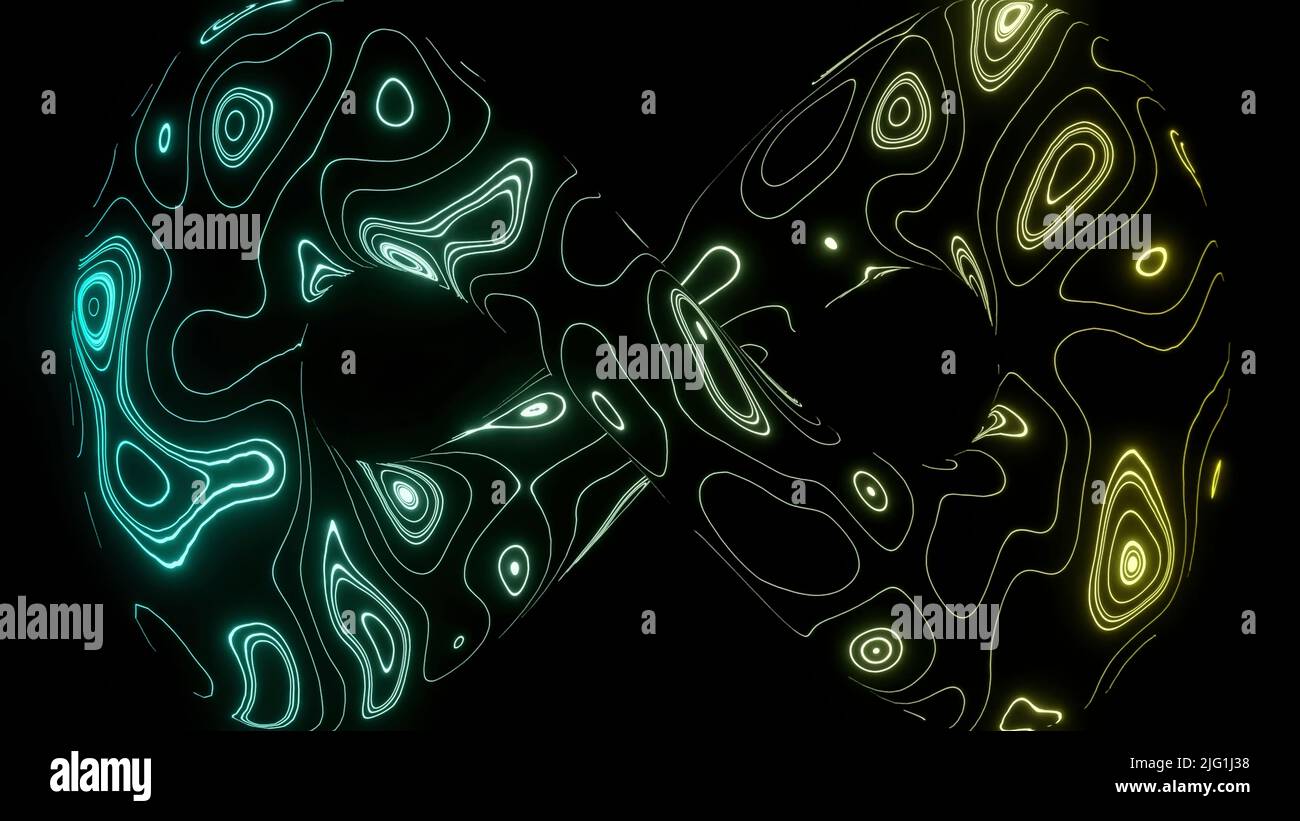 Abstract Infinity symbol with neon oval shaped stains. Action ...