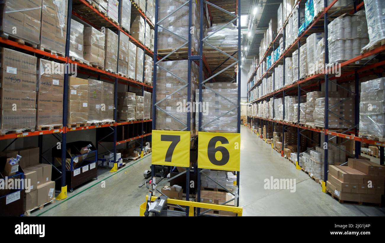 Moscow - Russia, 04.20.2022: Warehouse with cardboard boxes inside on ...