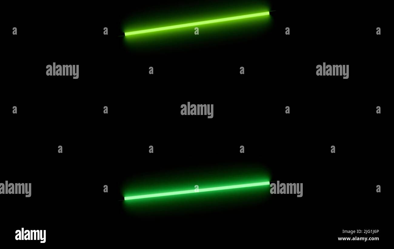 Abstract flowing neon green sticks isolated on a black background ...