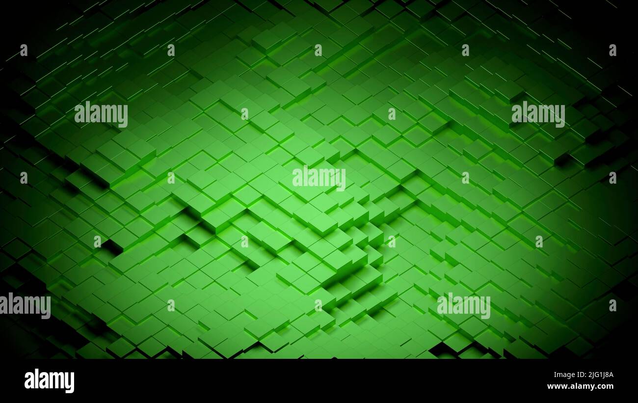 Abstract 3d green background with displacing cubic geometry. Design ...