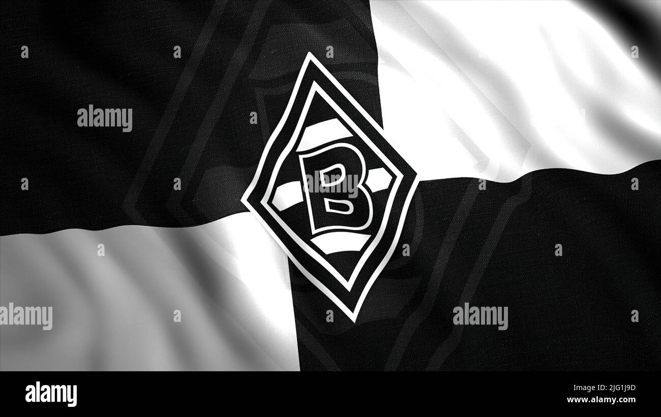 Close up of animated waving monochrome flag of Borussia professional ...