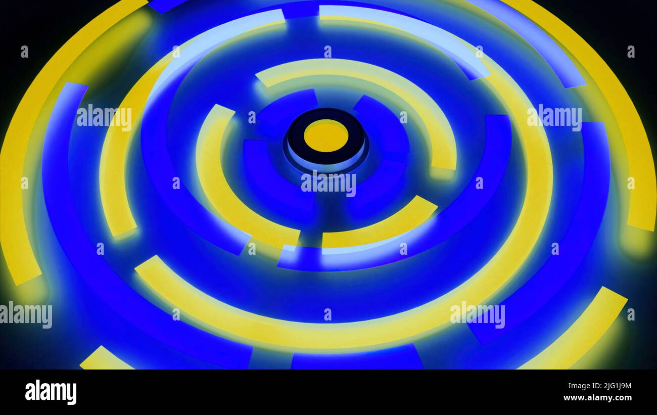 Abstract yellow and blue spinning detail of a machine, seamless loop ...