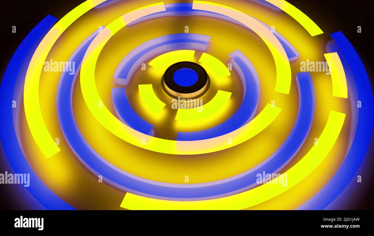 Abstract yellow and blue spinning detail of a machine, seamless loop ...