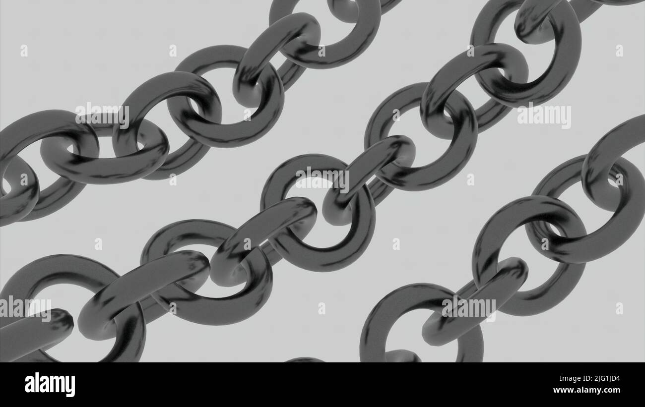 Three rows of metal silver chains moving isolated on a beige background ...