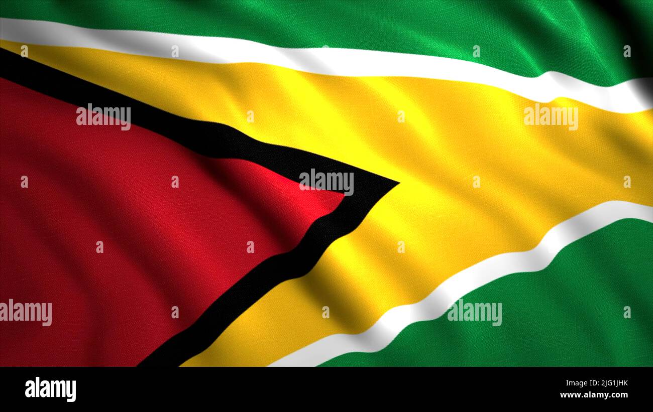 Flag of Guyana waving in the wind. Motion. National flag with highly detailed fabric texture ...