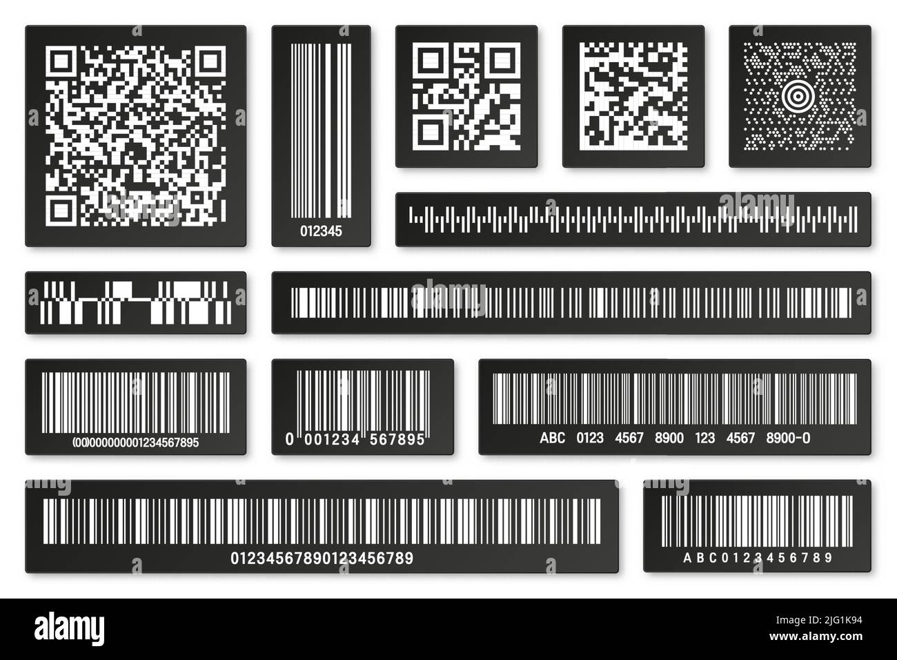 Set Of Black Product Barcodes And QR Codes Identification Tracking