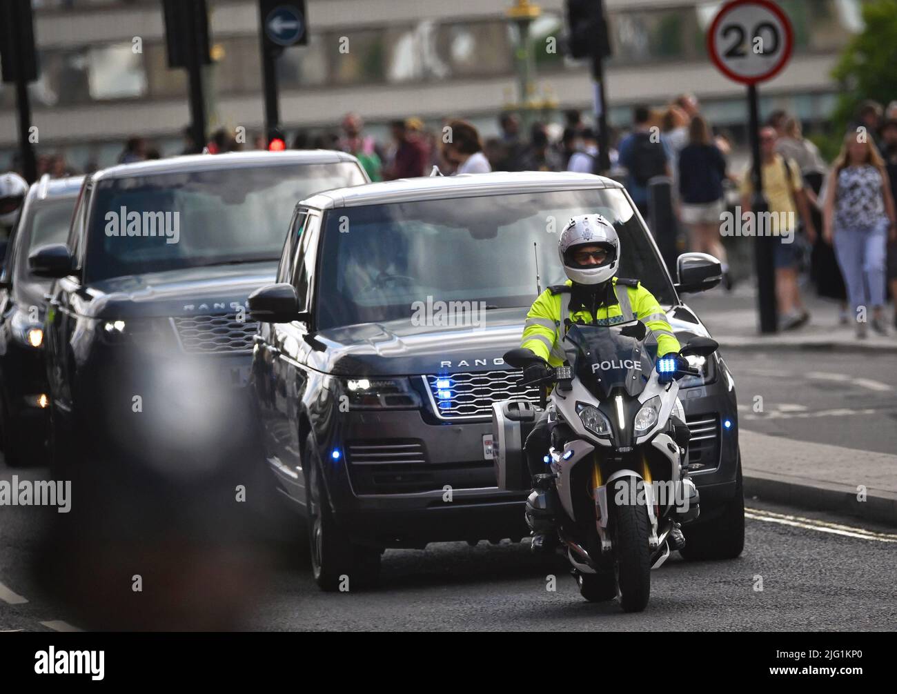 Motorcade of British Prime Minister Boris Johnson on the streets of ...