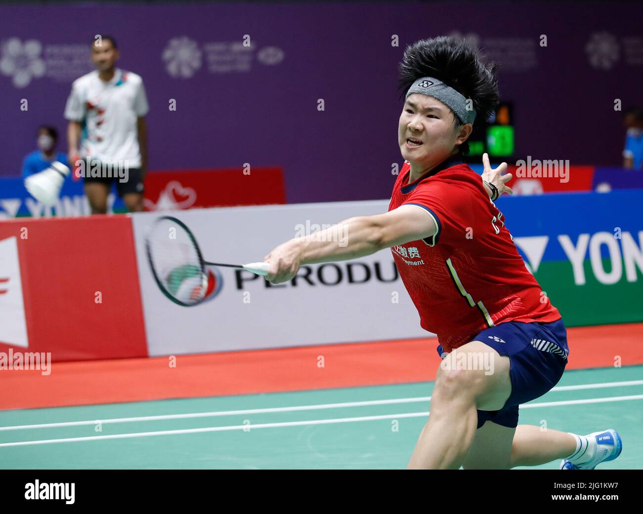He Bing Jiao of China competes against Pusarla V. Sindhu of India ...