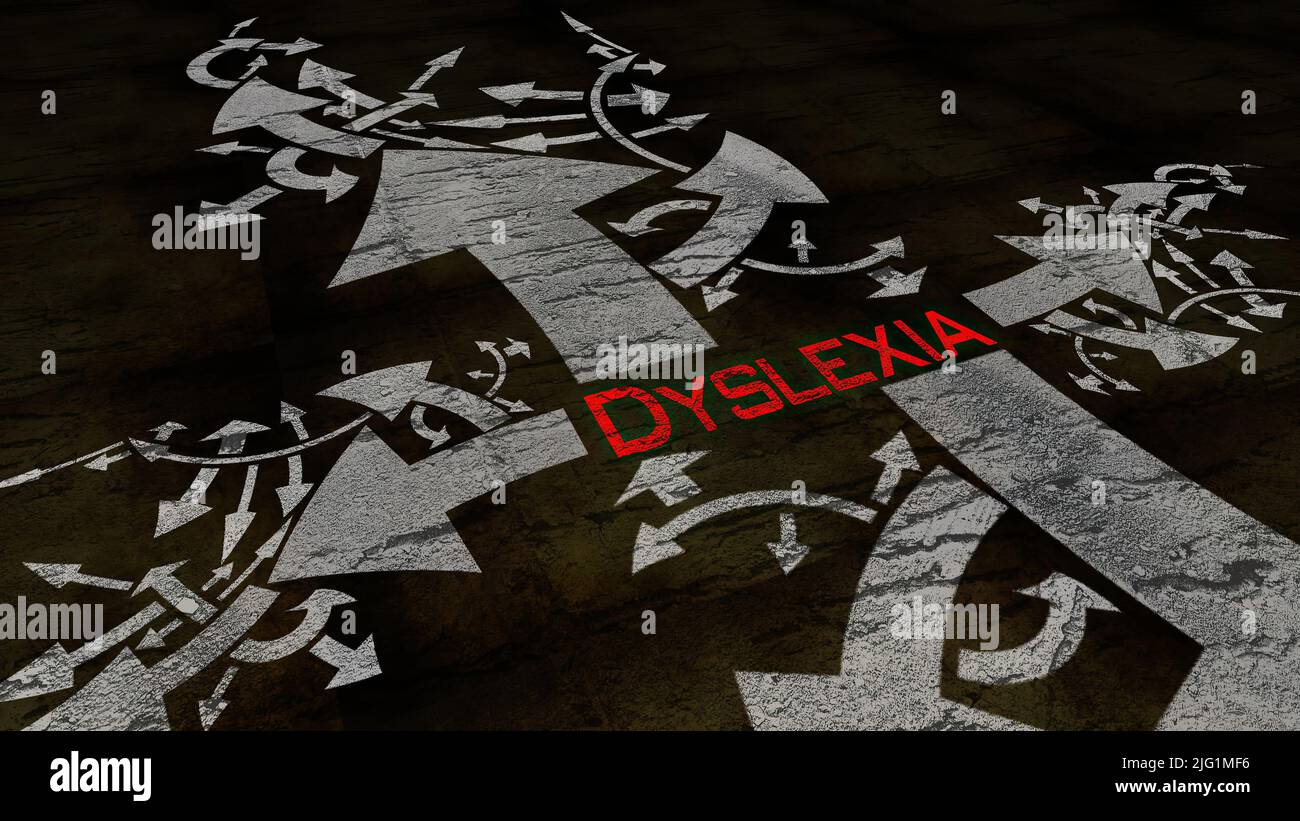 Dyslexia disorder text on a crossroad in different ways of arrows Stock ...