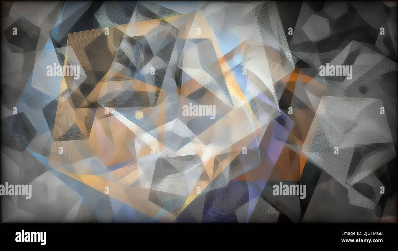 Cubes and triangles hand draw digital art Stock Photo - Alamy