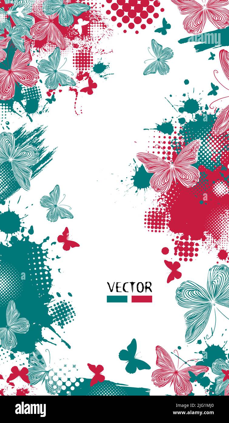 Vertical frame background from butterflies and blots. Vector ...