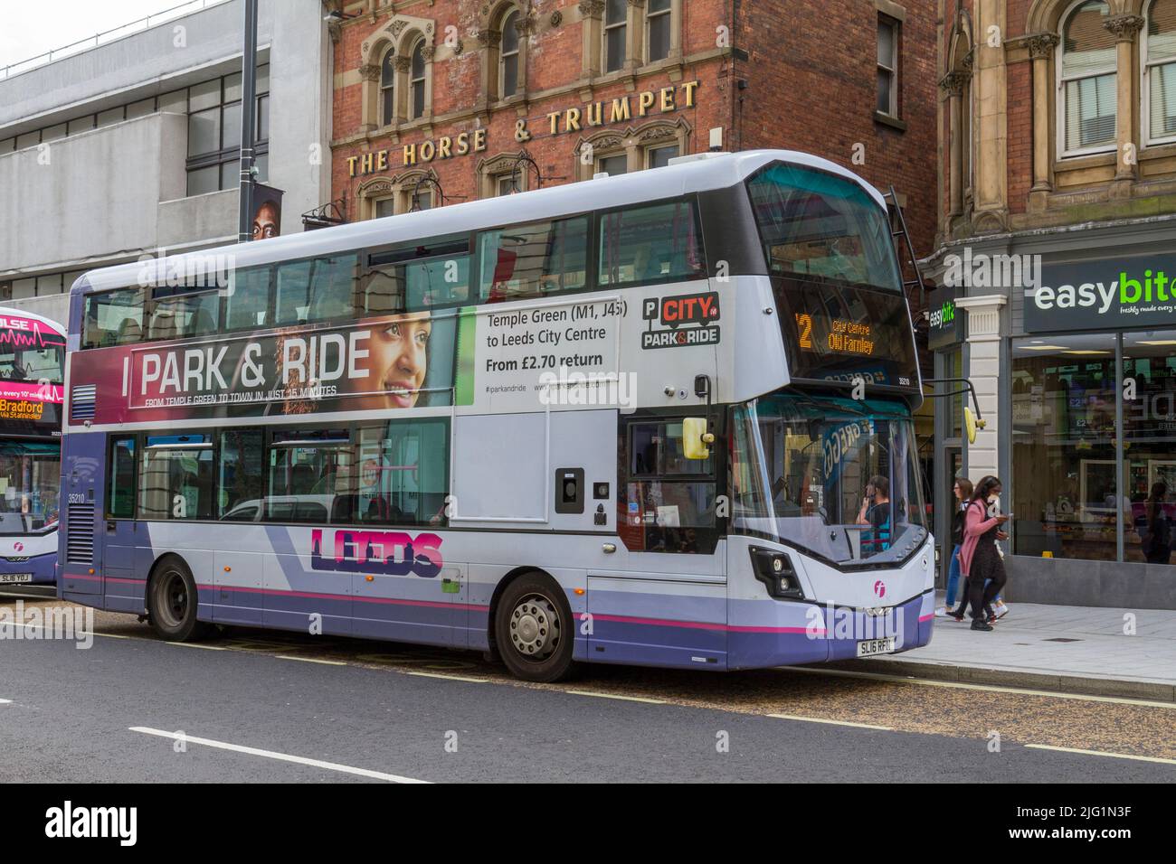 A Leeds Park and Ride bus in Leeds city centre, West Yorkshire, UK ...
