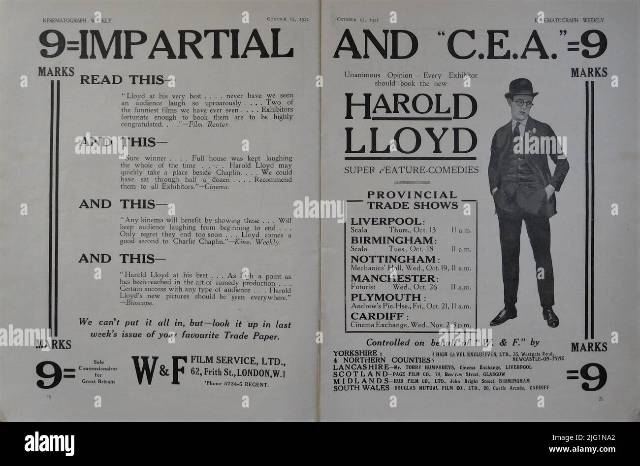 British Trade Ad from 1921 for HAROLD LLOYD FEATURE COMEDIES ...
