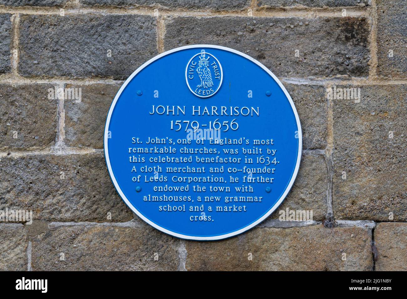 Blue plaque to John Harrison, (1579-1656) a cloth merchant and co ...