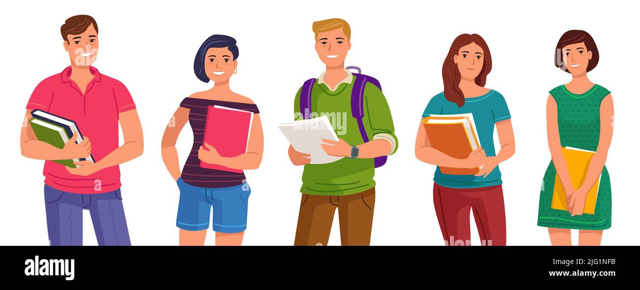 Students with textbooks and notebooks set. Back to school, college life ...