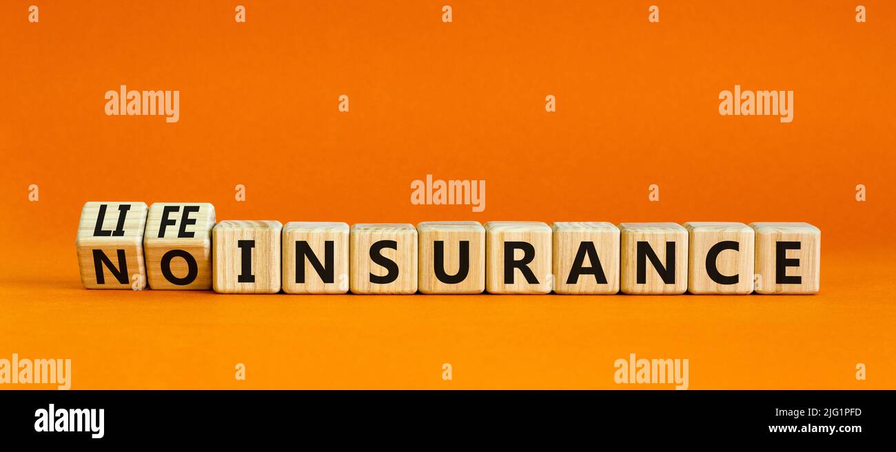 Life insurance symbol. Turned wooden cubes and changed concept words No ...