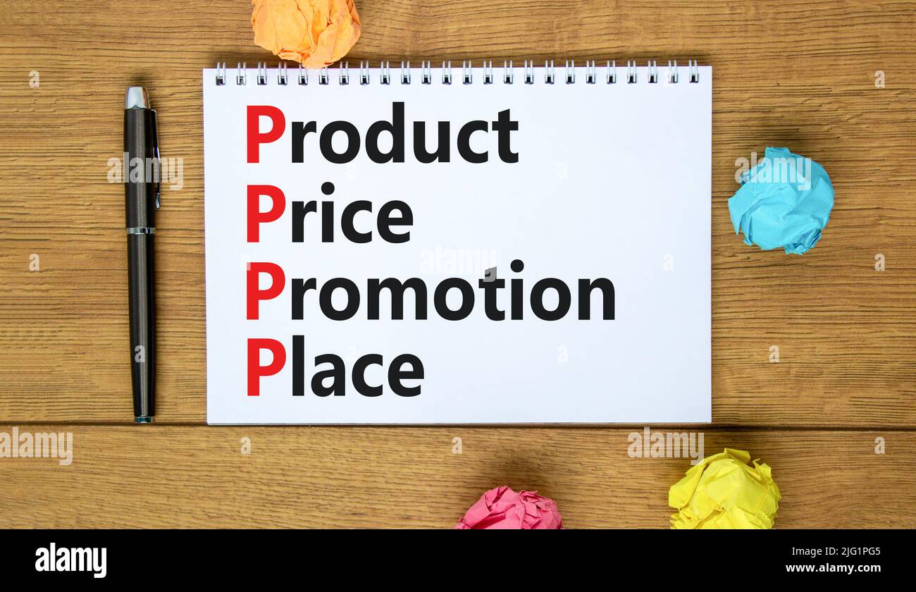 PPPP product price promotion place symbol. Concept words PPPP product ...