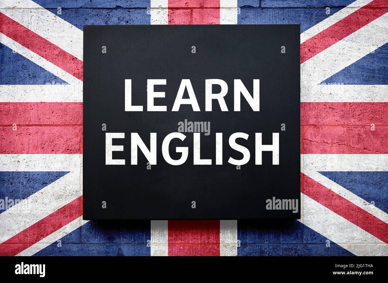 Learn English - words on wall board Stock Photo - Alamy