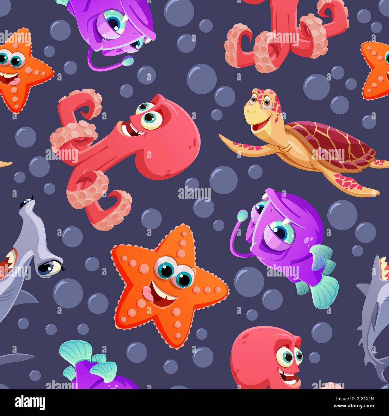 Bright pattern with sea animals in cartoon style for print and design ...