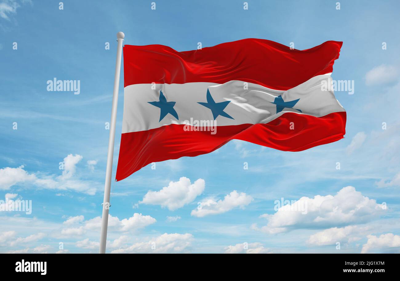 official flag of Rarotonga 1858 1888 New Zealand at cloudy sky ...