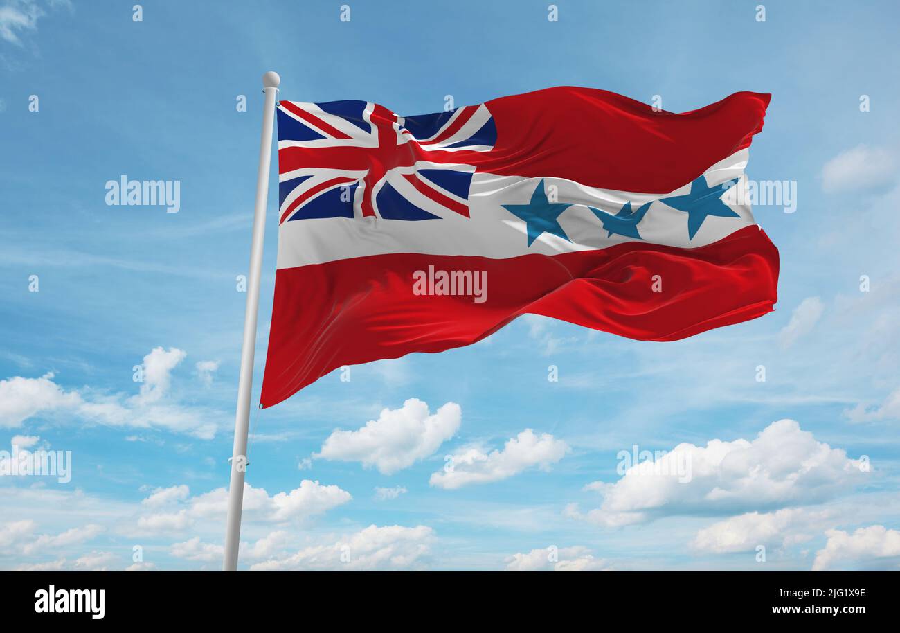 official flag of Rarotonga 1888 1893 New Zealand at cloudy sky ...