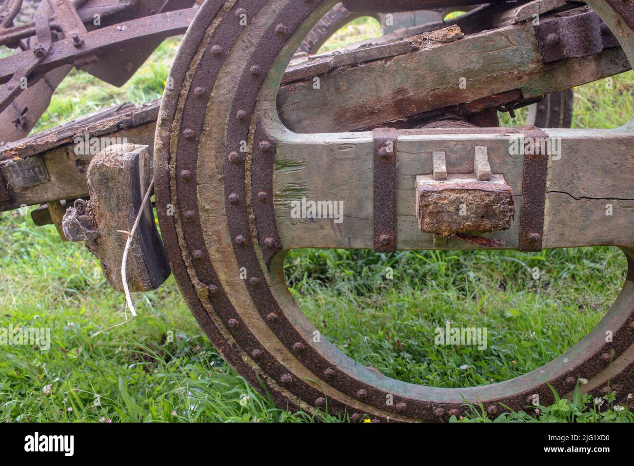 old cart with wooden wheels and plow Stock Photo - Alamy