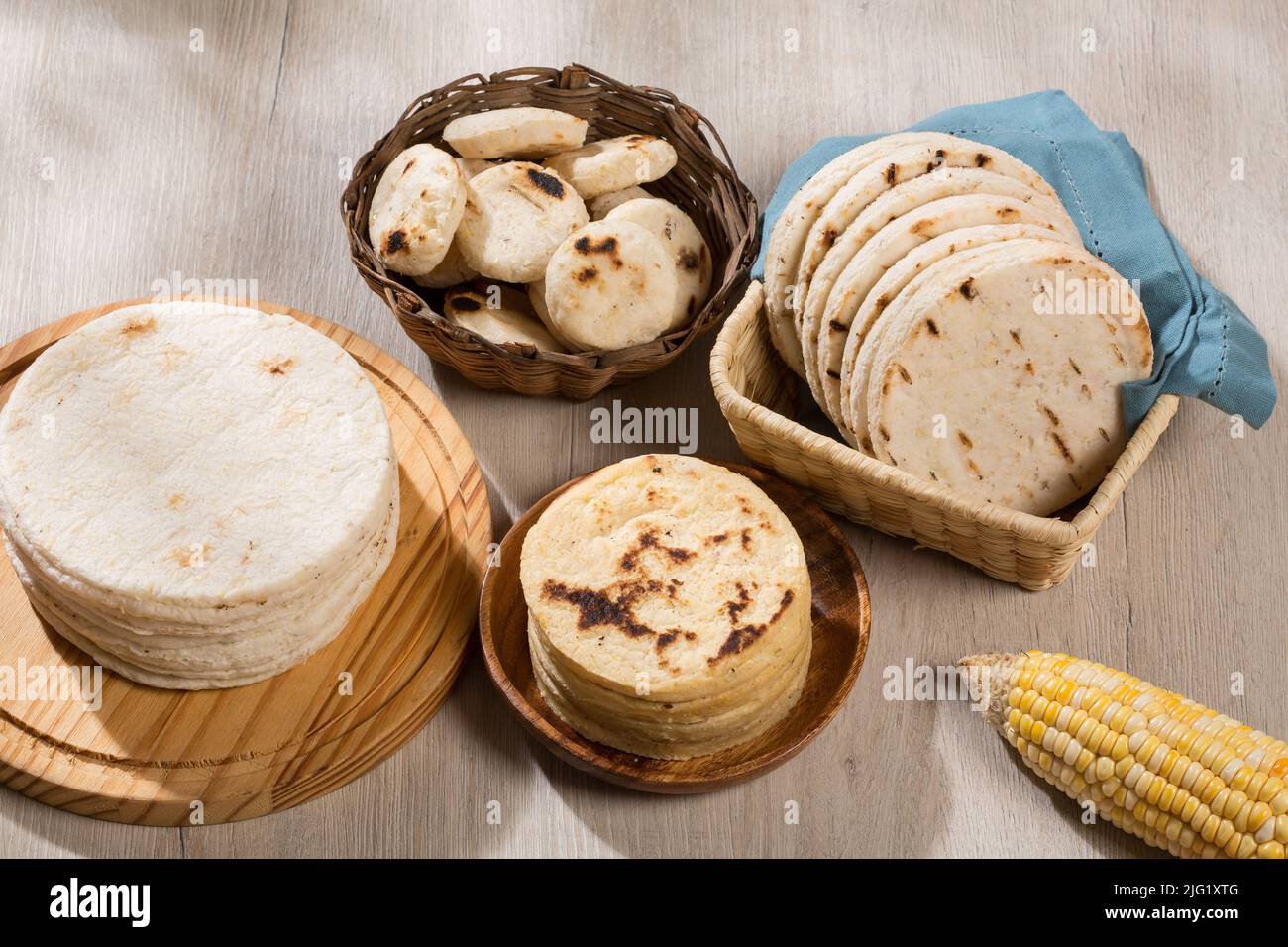 Typical South American food - different types of corn arepas Stock ...